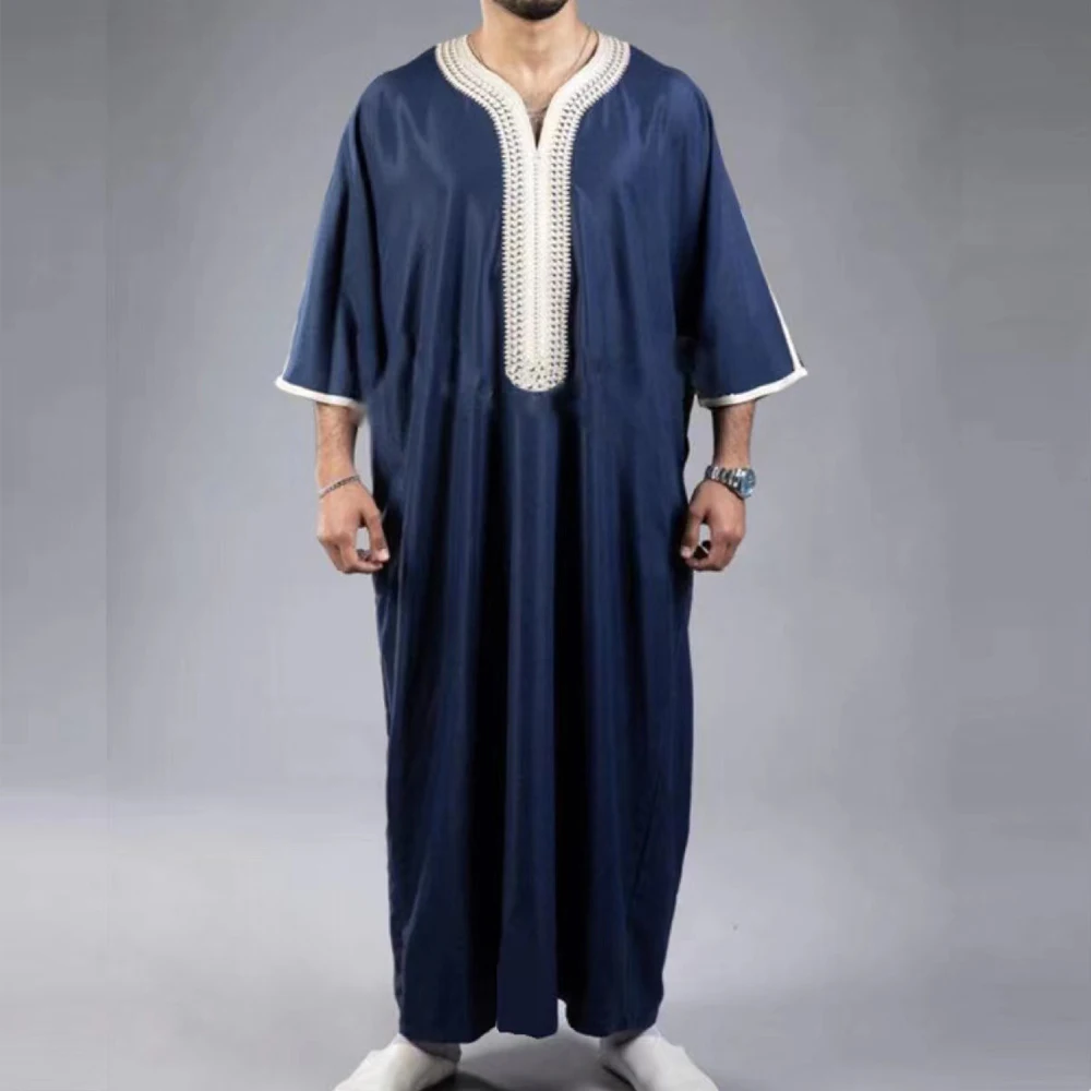 New-Red-Round-Neck-Embroidery-Middle-East-Juba-Men-Muslim-Middle-Sleeve ...