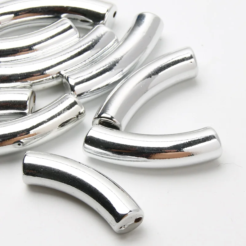 34x11-33x8mm-10Pcs-lot-Silver-Color-Bent-Pipe-Bead-Curved-Tube-Acrylic ...