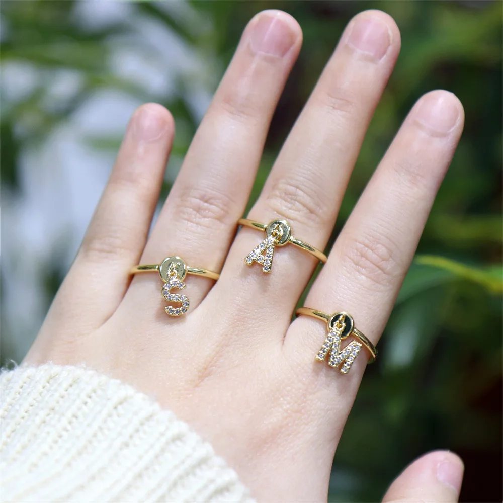 Initial Letter Rings for Women Stainless Steel Wedding Ring Zircon A Z ...