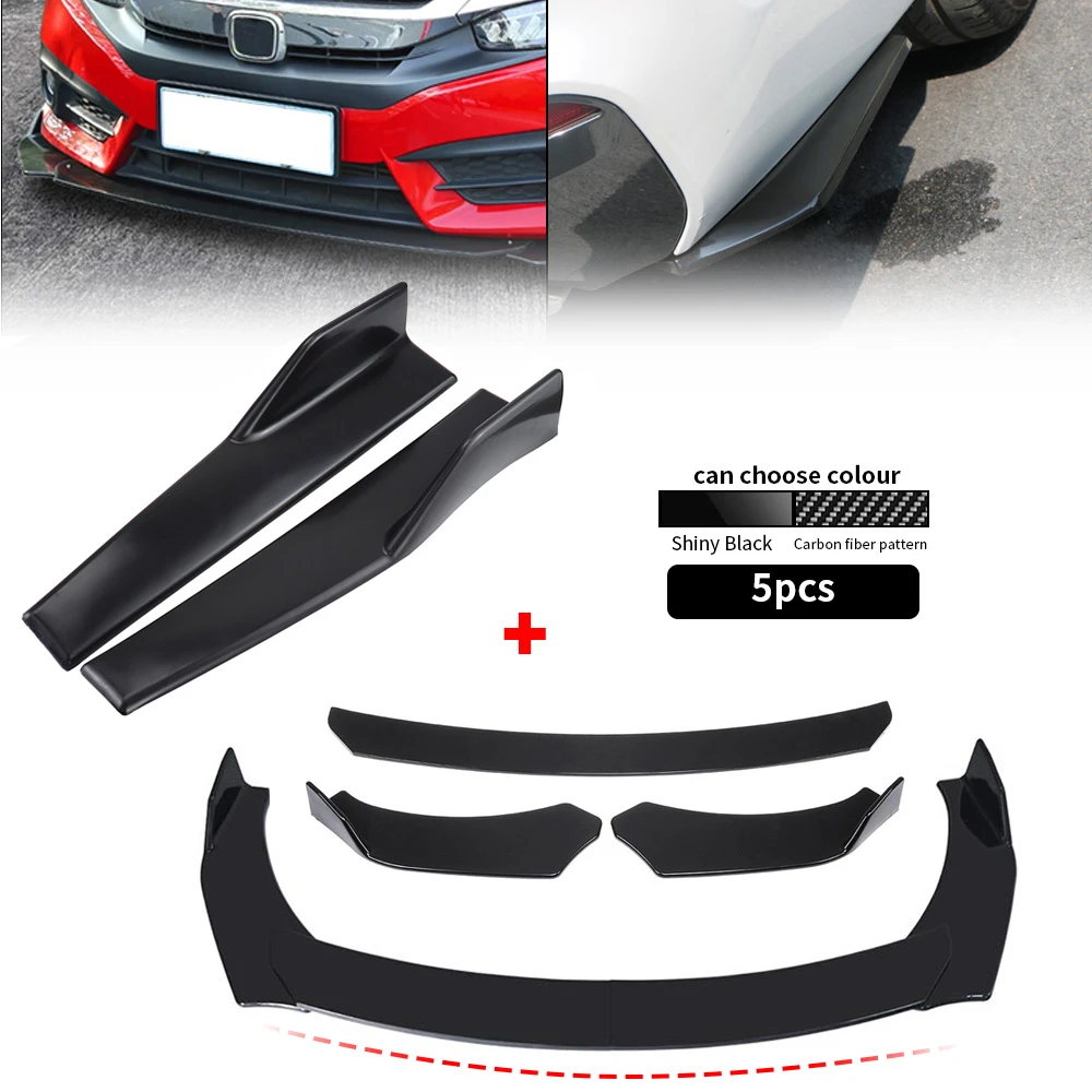 Black Car Front Bumper Lip Spoiler Body Kit + Rear Side Skirt Splitter ...