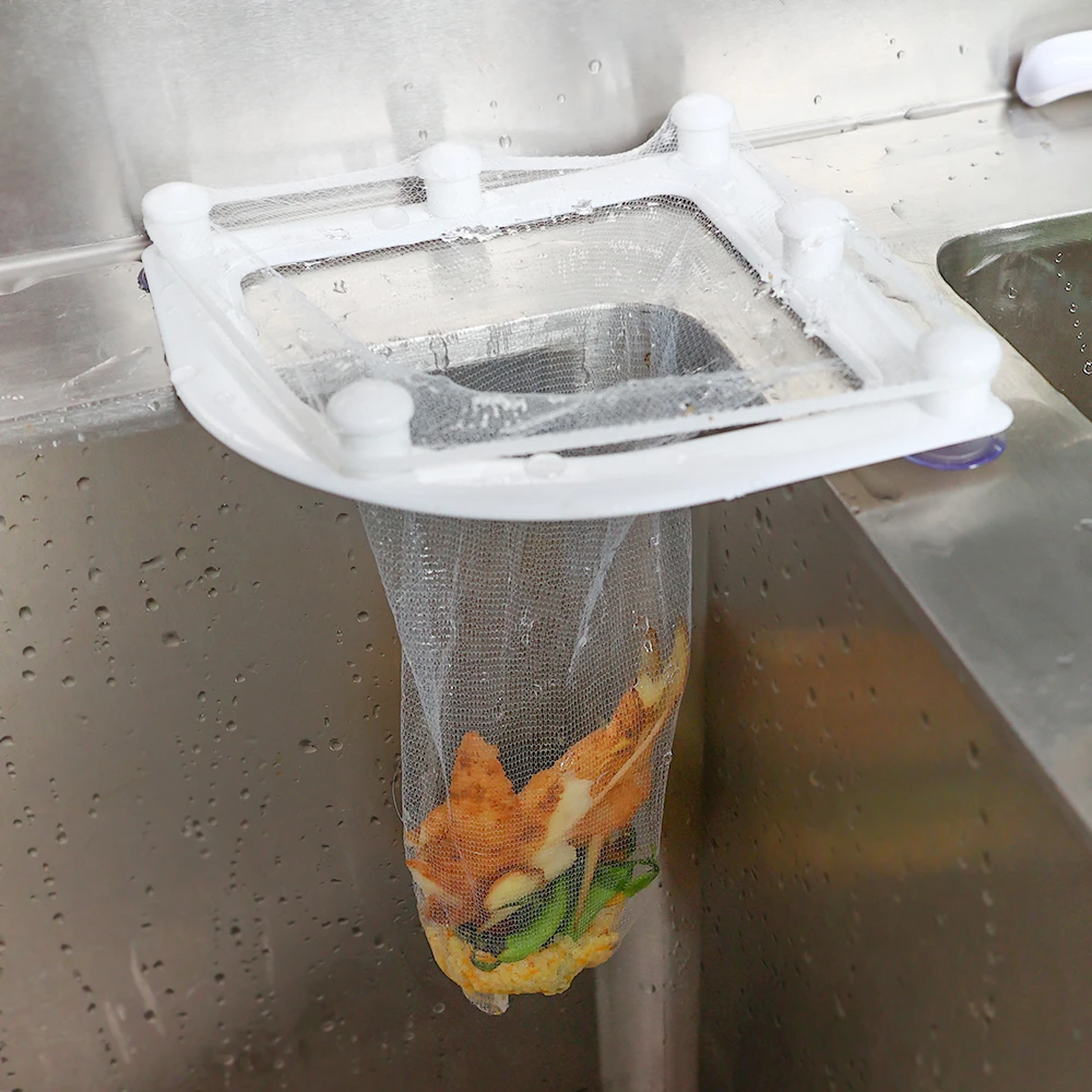 Suction Cup Sink Filter Rack Garbage Bag Set Disposable Anti-block Sink ...