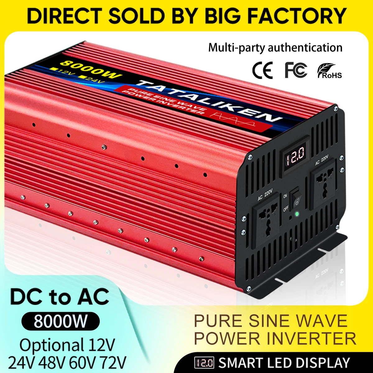 High Power 220V 72V 50HZ Pure Sine Wave 4500W 5000W 6000W Converter Car ...