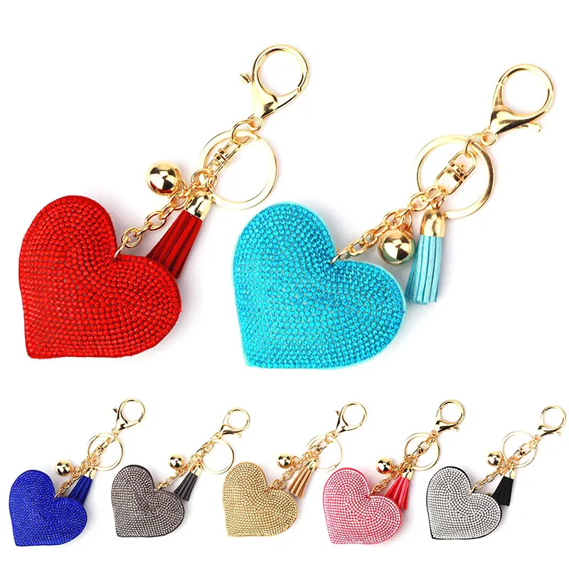 New-Full-Rhinestone-Heart-Key-Chains-Women-Handbag-Pendant-Keyring ...
