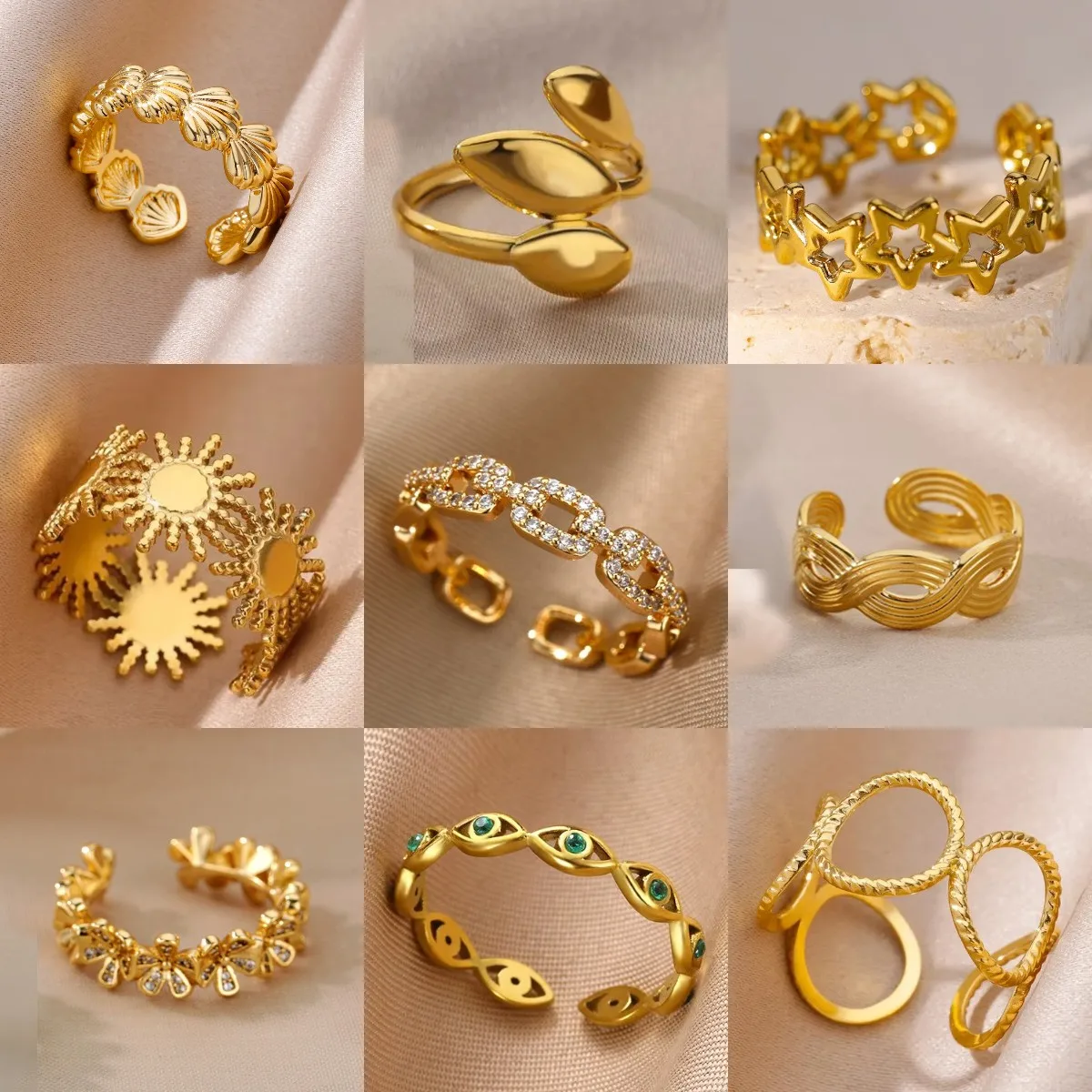 Vintage-Stainless-Steel-Multilayer-Rings-For-Women-Men-Open-Adjustable ...