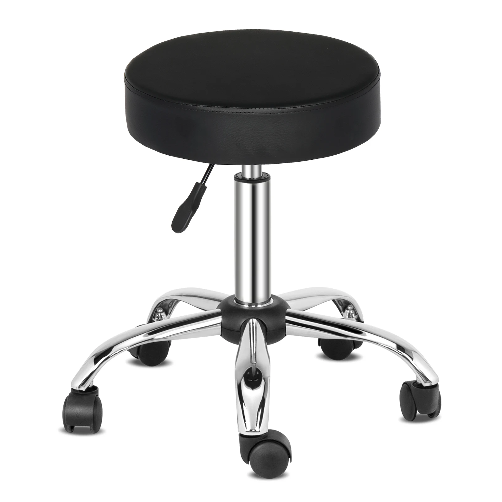 Semi-PU-Leather-Nylon-Wheel-300lbs-Round-Stool-Plating-Five-Star-Feet ...