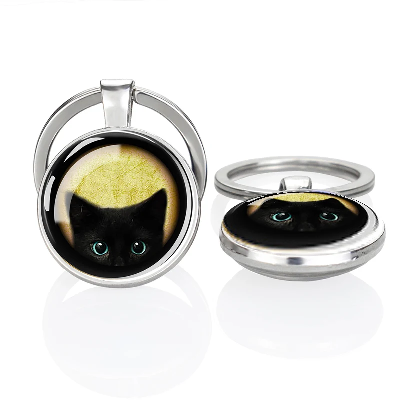 Black-Cat-Keychain-Glass-Inlaid-Double-Sided-Cat-Pattern-Pendant-Alloy ...