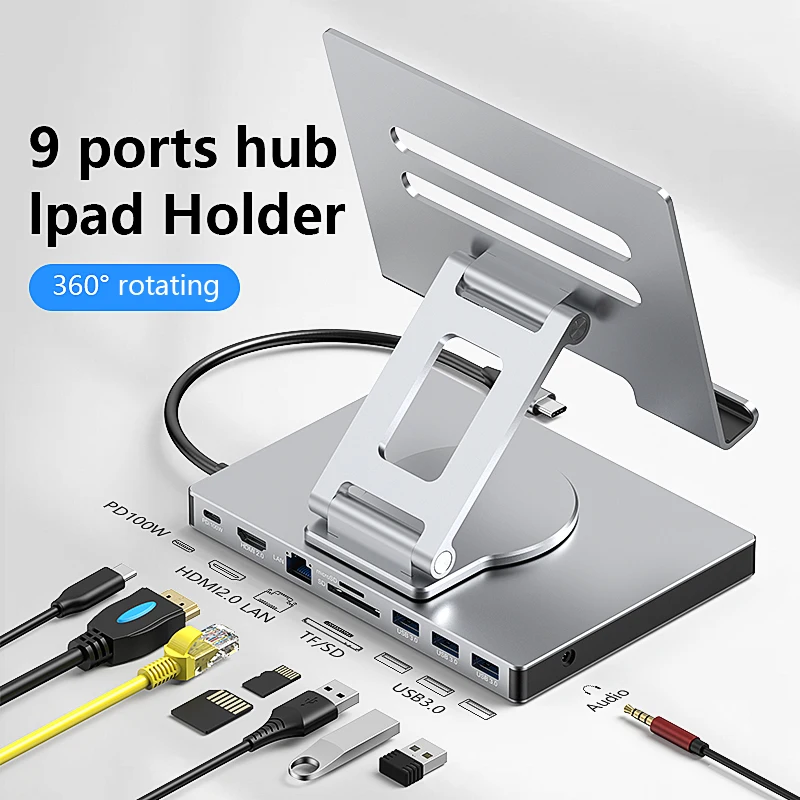 Blueendless-ipad-stand-foldable-Usbc-Hub-4K60hz-HD-Type-C-100W-Pd-SD-TF ...