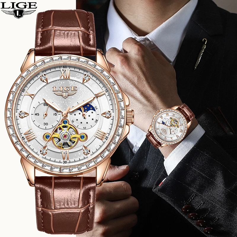 LIGE Design Top Brand Luxury Mechanical Man Watch Fashion Leather ...