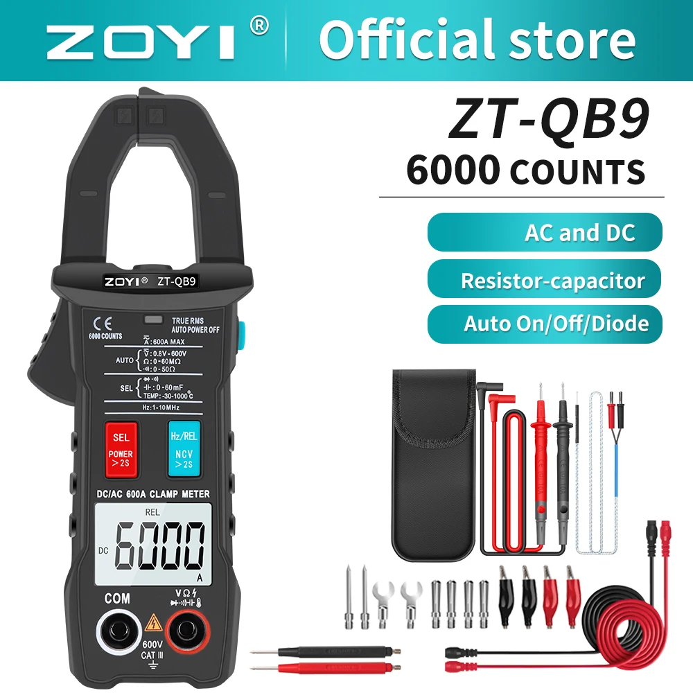 ZOYI-Digital-Clamp-Meter-600A-Current-True-RMS-Smart-Plier-ammeter-Auto ...