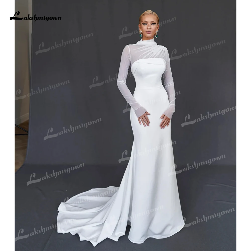 Sexy High Neck Long Sleeve Bodice Modern Wedding Dress luxury ...