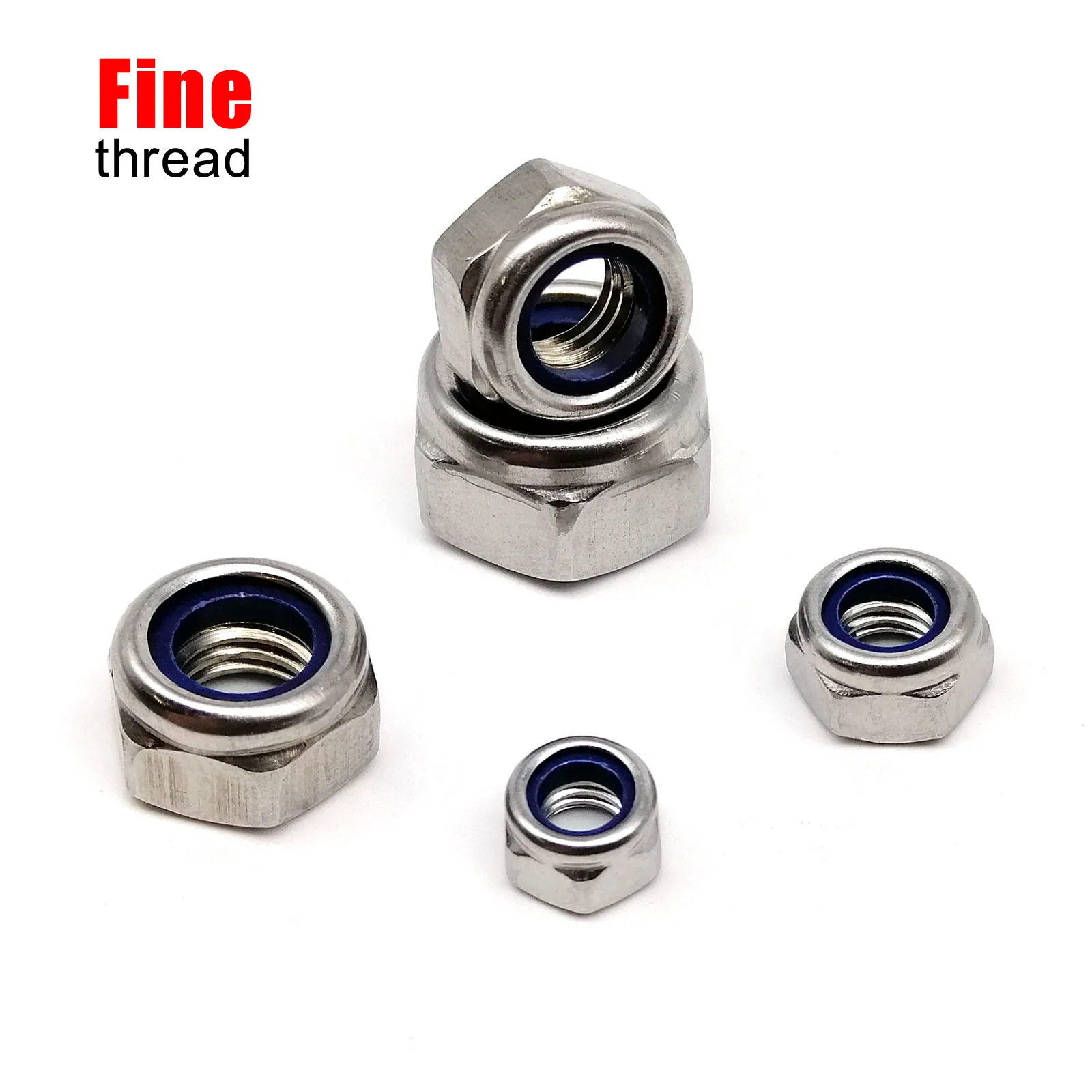 DIN985-Fine-Thread-304-A2-70-Stainless-Steel-Nylock-Locknut-Hex-Hexagon-Nylon-Insert-Self ...