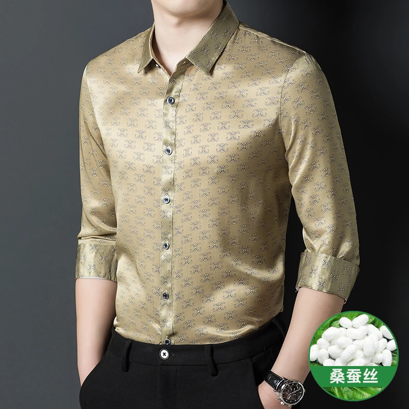 100-Real-Natual-Silk-Gold-Luxury-Elegant-Dress-Gentleman-Shirts-For ...