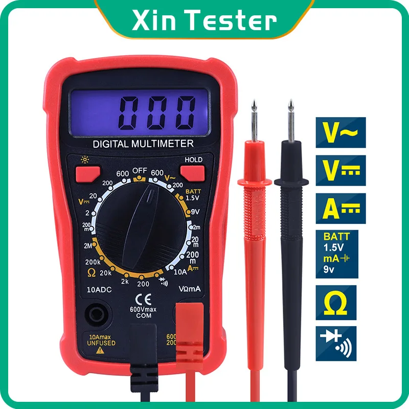 Xin Tester Mini multímetro Digital DC AC, voltímetro Ohm Volt Amp ...