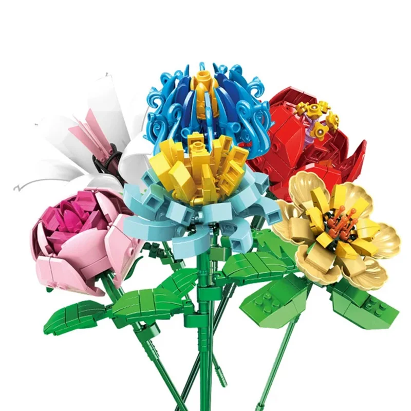 579pcs Creative Bouquet Colorful Flowers Building Blocks Home ...