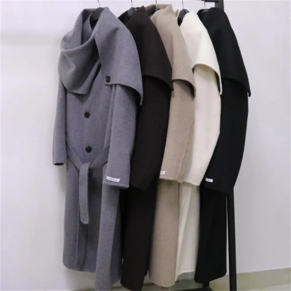 Dupla face de lã cashmere casaco moda grande cachecol longo veludo ...