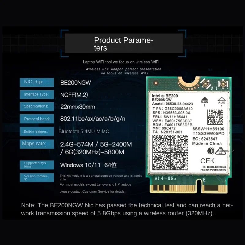 Wifi 7 Intel Be200 Network Card Bluetooth 5 4 Tri Band 2 4g 5g 6ghz