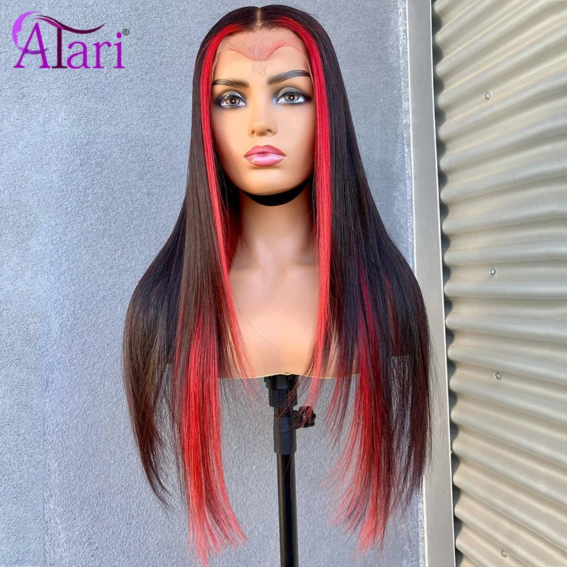 Colored-13x4-Lace-Front-Human-Hair-Wigs-Ombre-Red-with-Black-Straight ...