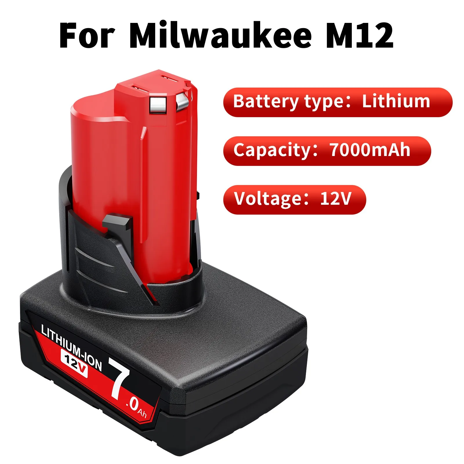 For-Milwaukee-M12-12V-Battery-7000mAh-Li-ion-Replacement-XC-48-11-2410 ...