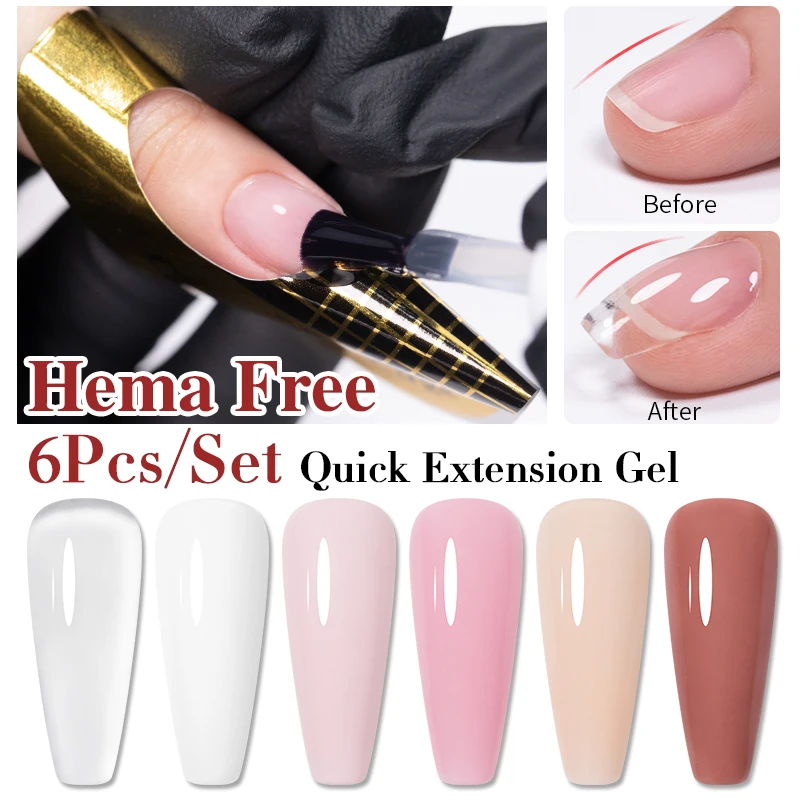 BOZLIN Milky Pink Quick Extension Gel Nail Polish Kit 6 Colors Semi ...