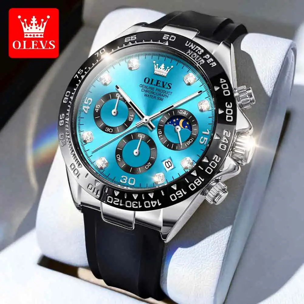 OLEVS Watches for Men Chronograph Analog Quartz Watch Moon Phase ...