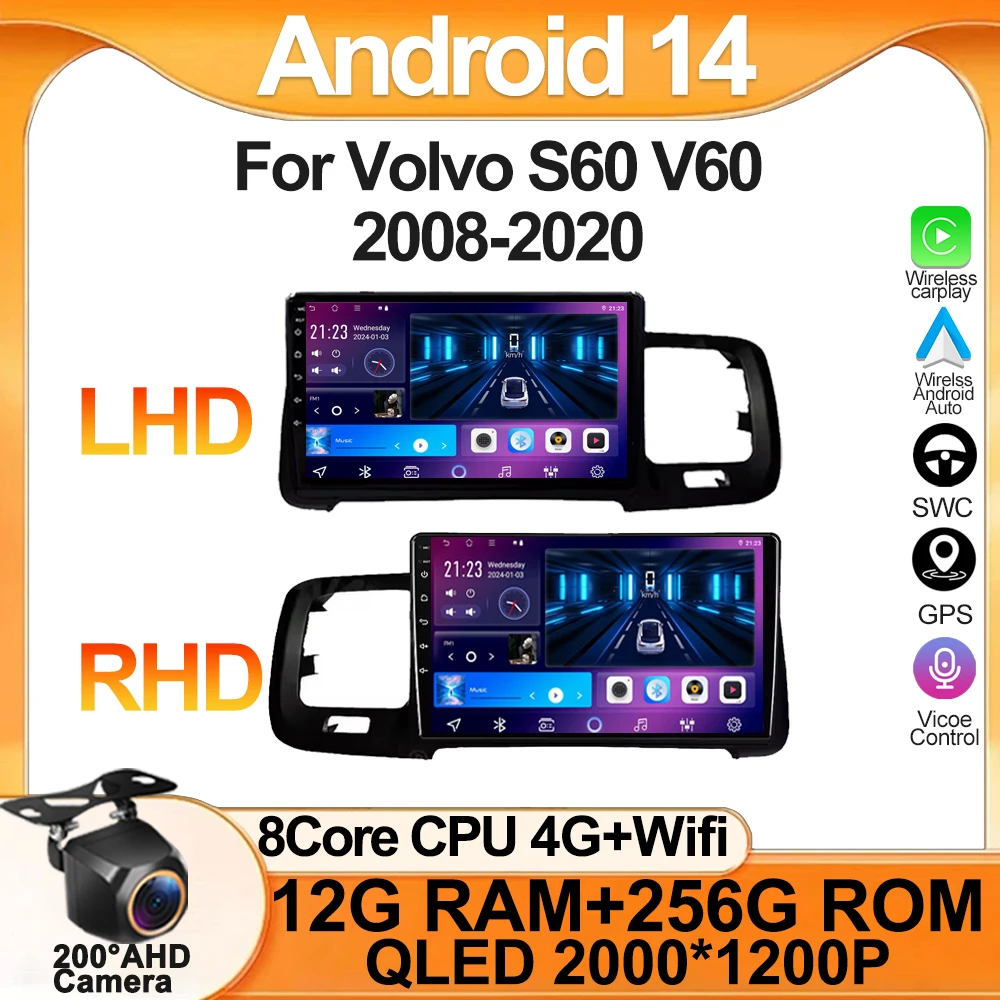 Navigation Android 14 For Volvo S60 V60 2011-2019 LHD RHD Head Unit Car ...