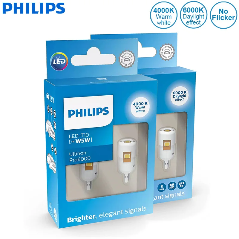 Philips-LED-T10-W5W-Ultinon-Pro6000-4000K-6000K-bianco-luminoso-lampade ...