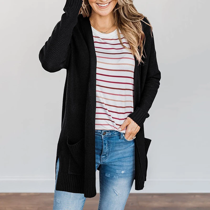 Women-s-Long-Sleeve-Waffle-Knit-Cardigan-Front-Comfortable-Mid-Length ...