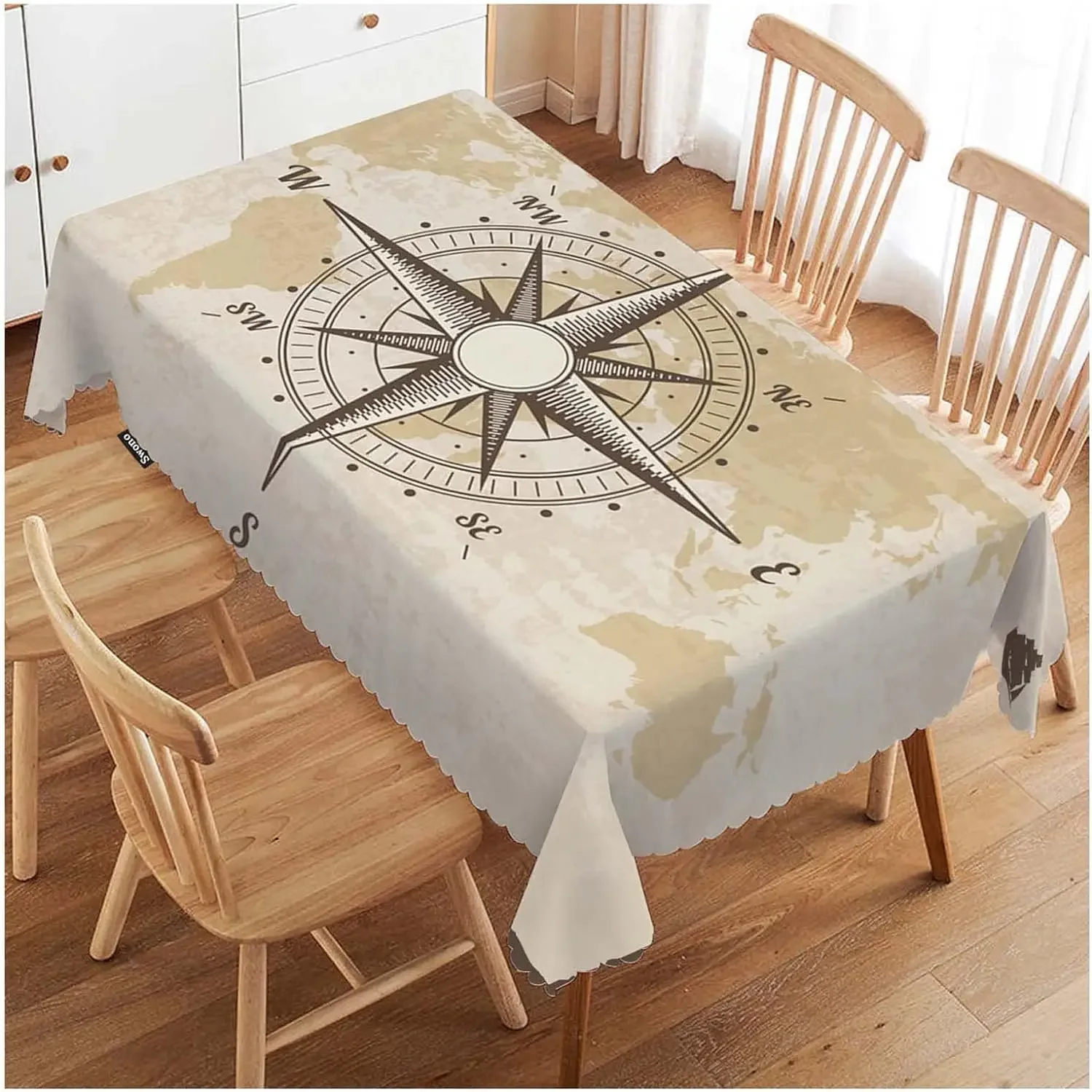 Compass-Rectangular-Tablecloths-Old-World-Map-Nautical-Compass-Washable ...