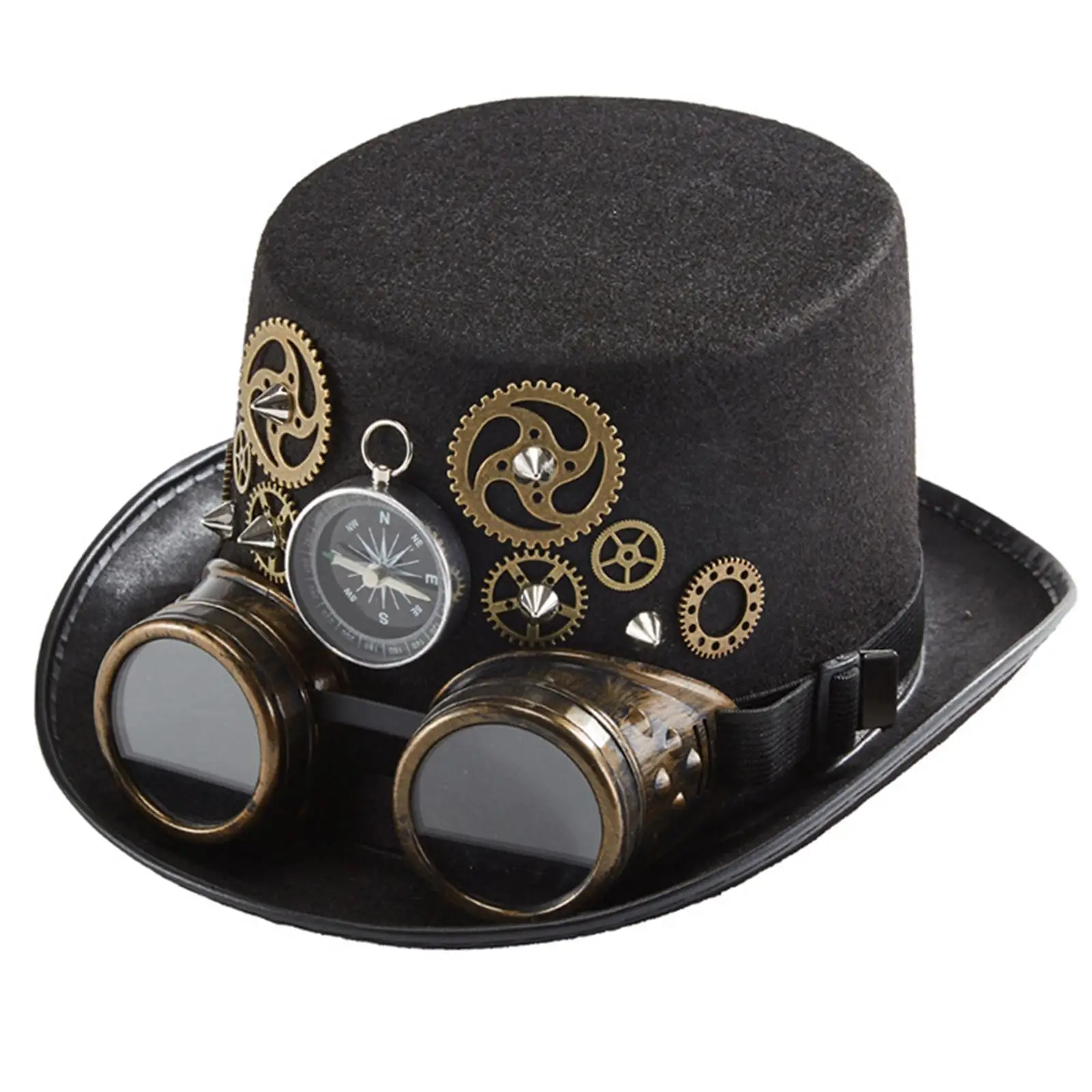 Retro-Style-Steampunk-Top-Hat-Metal-One-Size-Unisex-Gothic-Rivet-Wide ...