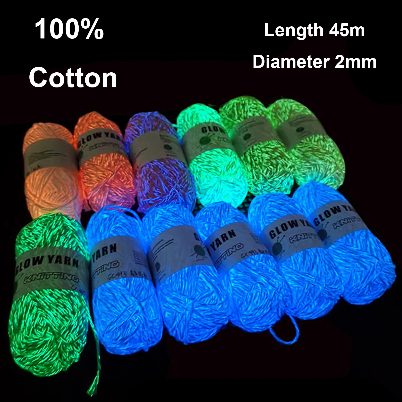 1pc 50g Pure Cotton Yarn Glowing in the Dark 100% Cotton Yarn Glow in ...