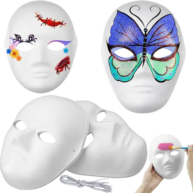 Women-Men-Halloween-White-Face-Mask-for-Aldult-Blank-DIY-Hand-Painted ...