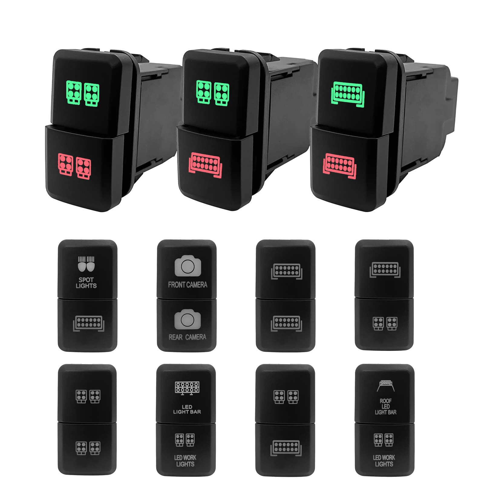 12V-Green-Red-Led-Push-Button-Switch-Led-Light-Bar-With-Connector-For ...