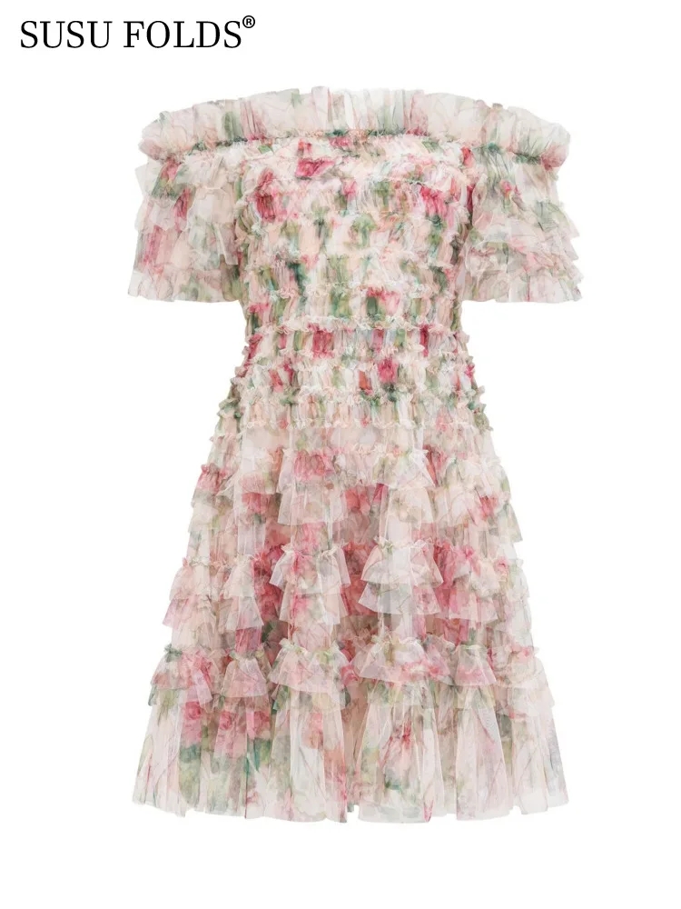 SUSU-Small-Floral-Pattern-Sweet-Women-s-Dress-Mesh-Slash-Neck-Elastic ...