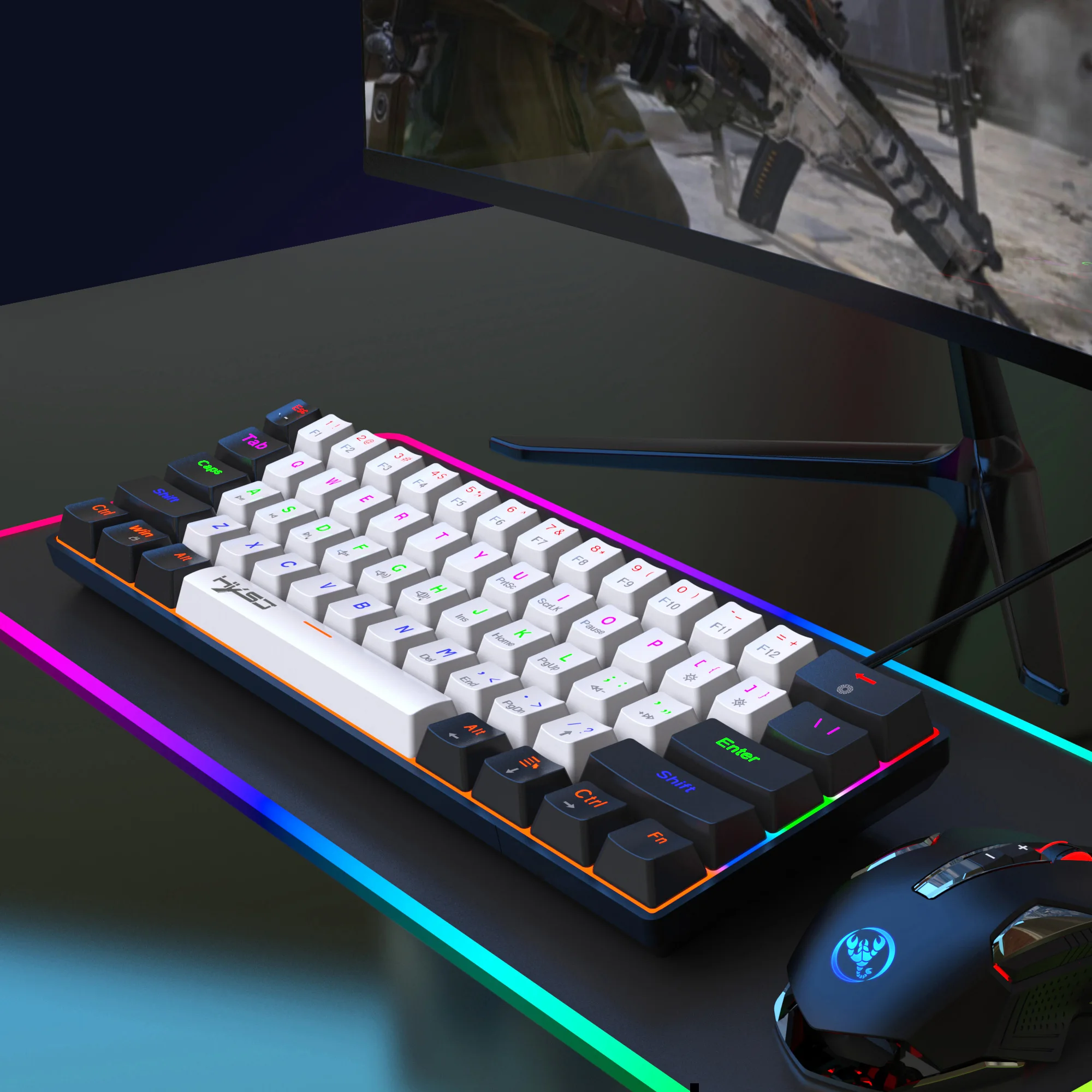 61-Keys-Wired-Mini-Mechanical-Gaming-Keyboard-Colorful-RGB-Backlit-Blue ...