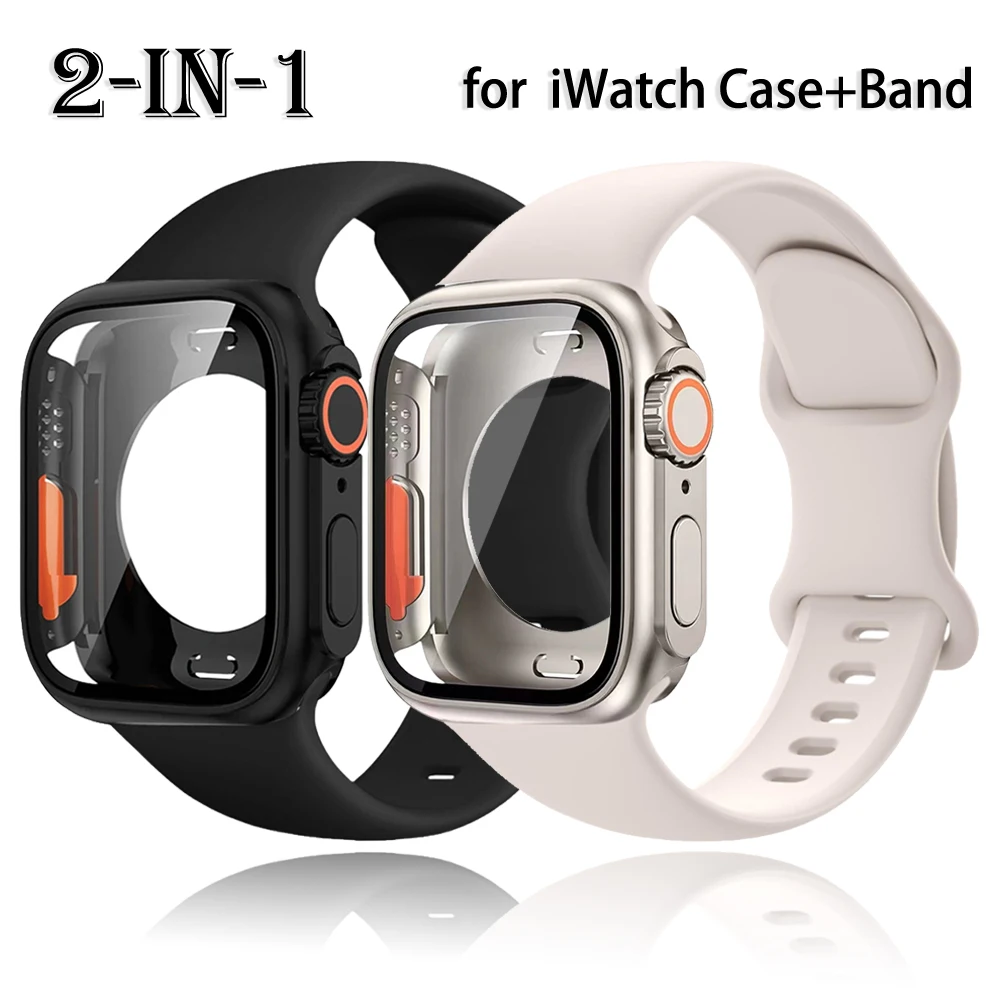 Silicone Band+Protective Case For Apple Watch 44mm 45mm 40mm 41mm Soft ...