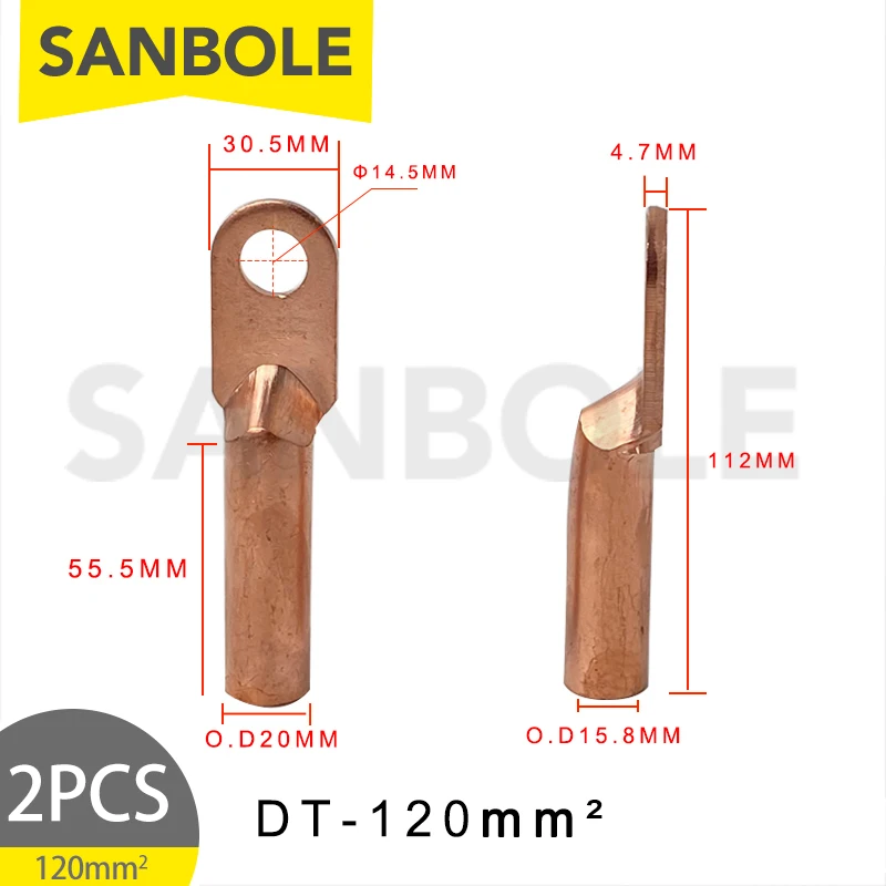 2pcs-Copper-Terminal-Lug-DT-120-Wiring-Range-120mm2-Square-Cable-Joint ...