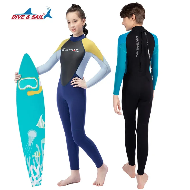 Children's 2.5MM Neoprene Diving Suit One Piece Long Sleeve Wetsuit ...