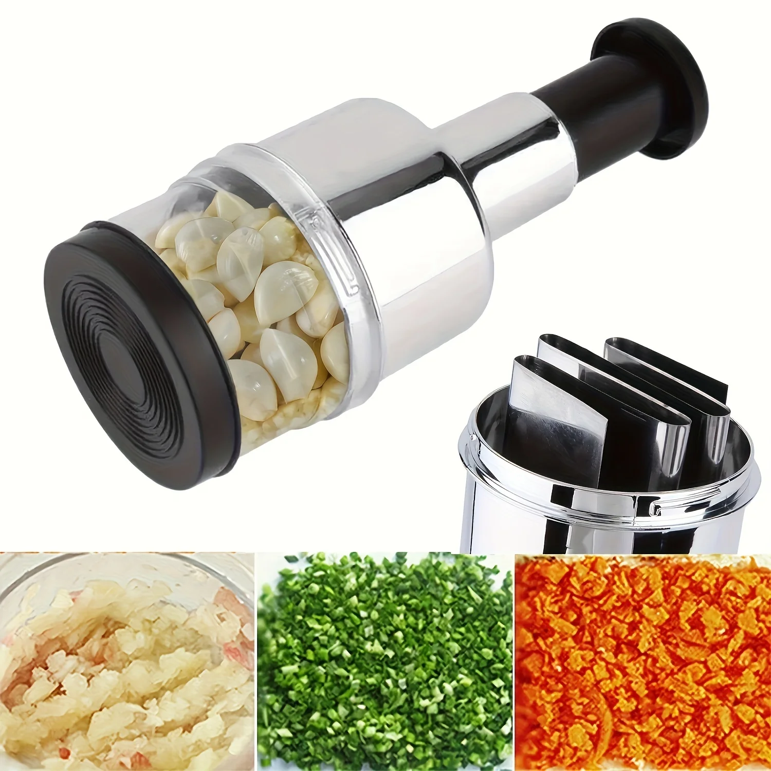 Stainless-Steel-Hand-Press-Garlic-and-Onion-Chopper-Easy-to-Clean-Multi ...