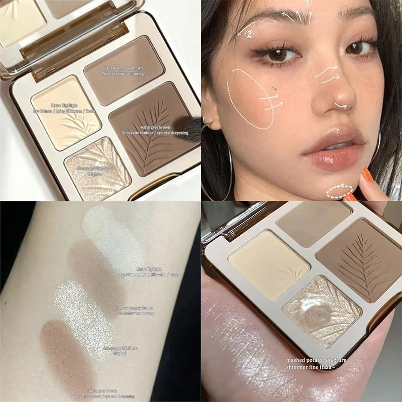 4 색 하이라이터 컨투어 팔레트 메이크업 3d 브론저 매트 컨투어 파우더 로즈 블러쉬 하이글로스 팔레트 화장품
