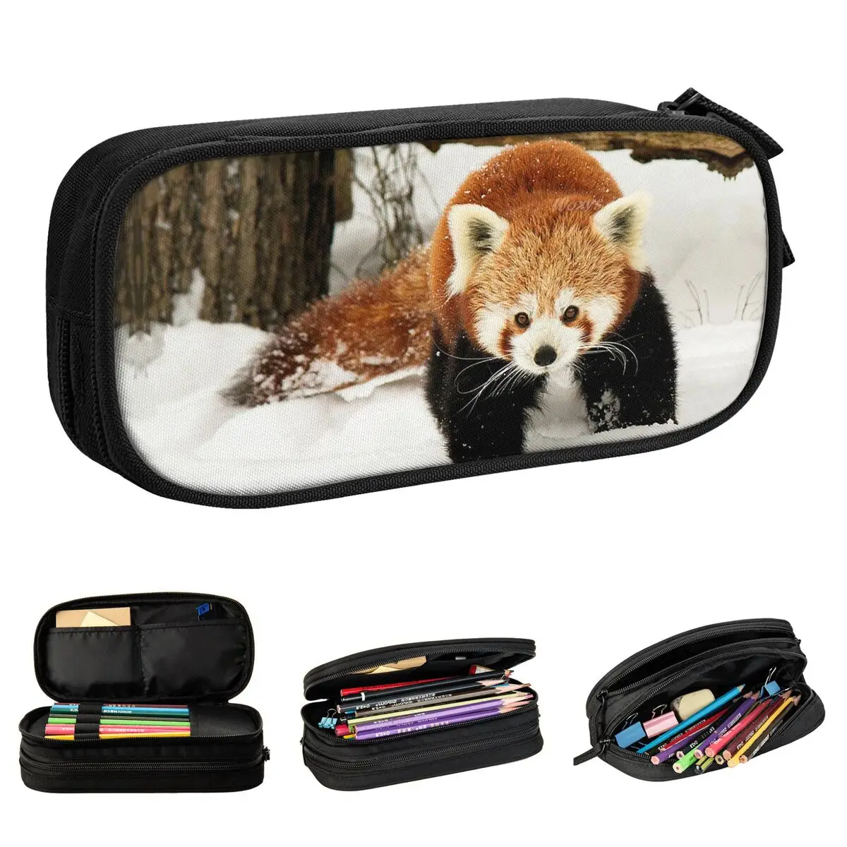 I Love Snow And You Red Panda Pencil Cases Cute Animal Pen Holder Bag ...
