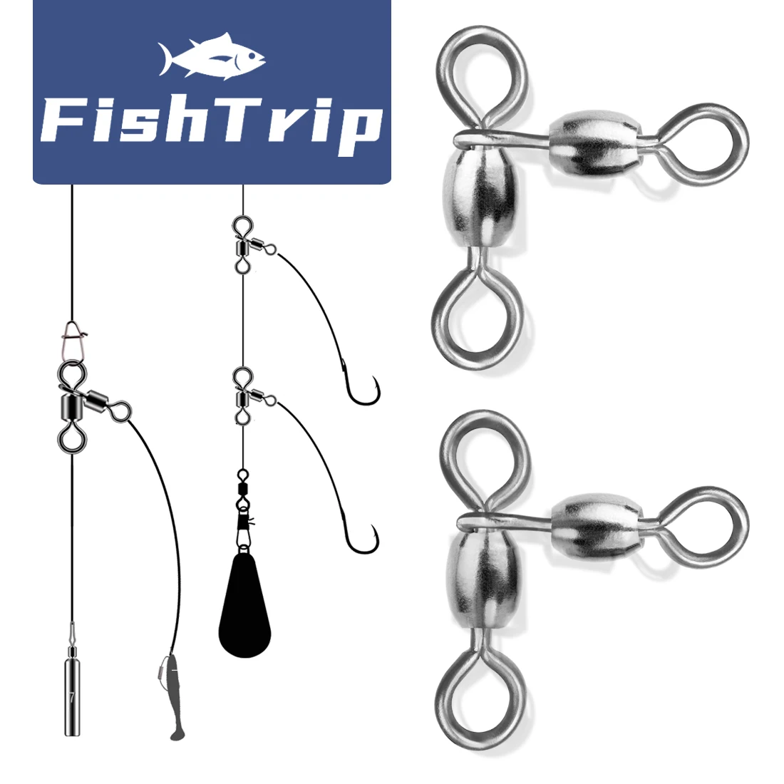 FishTrip-3-Way-Swivels-Triangle-Joint-Crane-Swivel-Stainless-Steel-for ...
