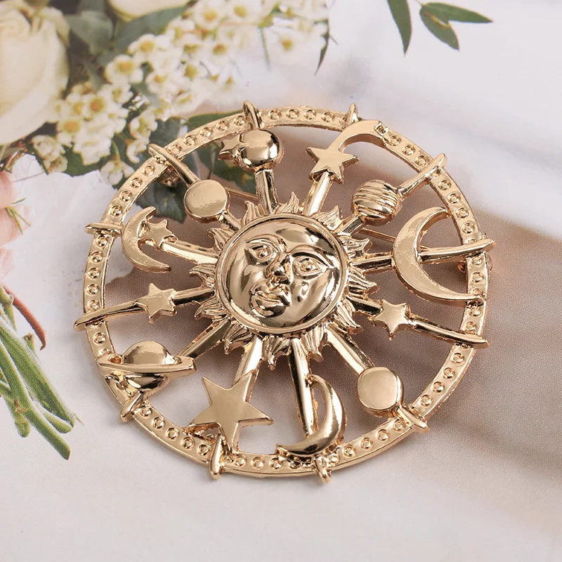 Retro Women's Sun God Brooch Creative Sun Moon Brooch Fashion Baroque ...