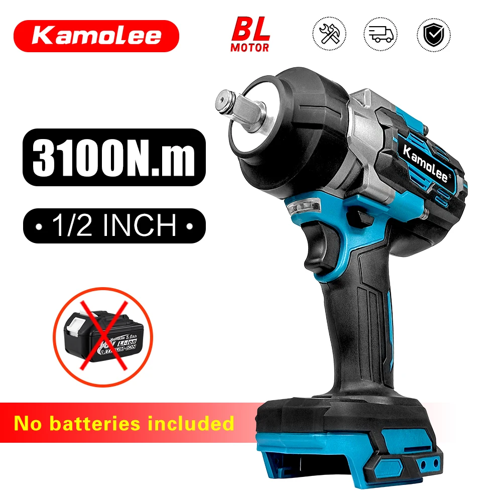 Kamolee 3100NM Brushless Electric Wrench 1/2 Inch Cordless Impact ...
