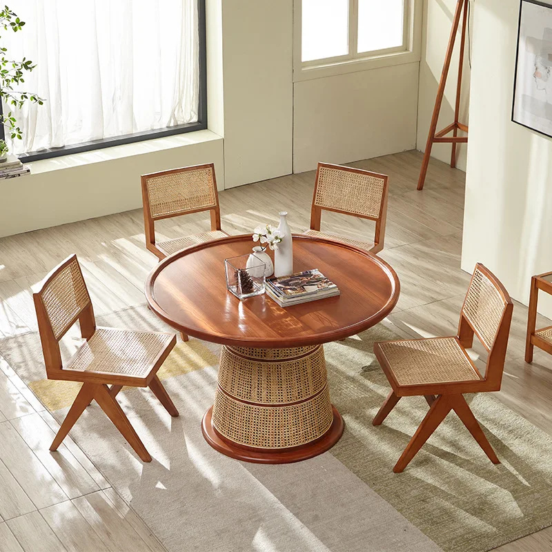 Unique Round Rattan Japanese Style Dining Table