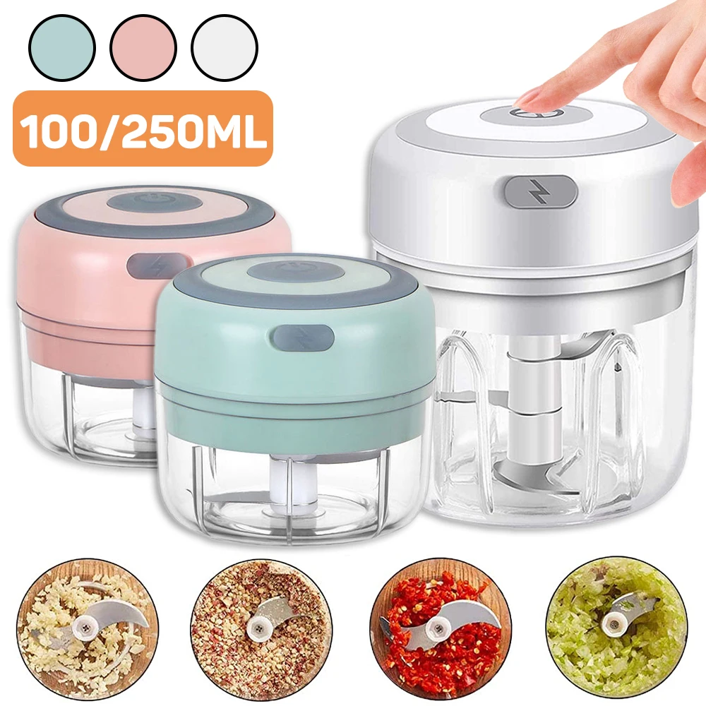 100/250ml Mini Electric Garlic Chopper Vegetable Chili Meat Ginger ...