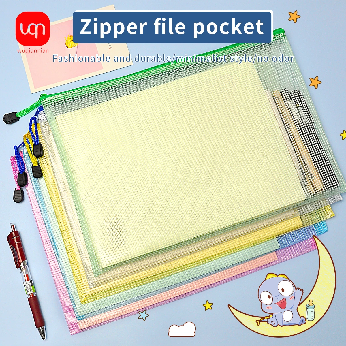 5PCS-A4-Plastic-Zip-Wallets-A4-Zip-Lock-Bags-Document-Folders-Mesh ...