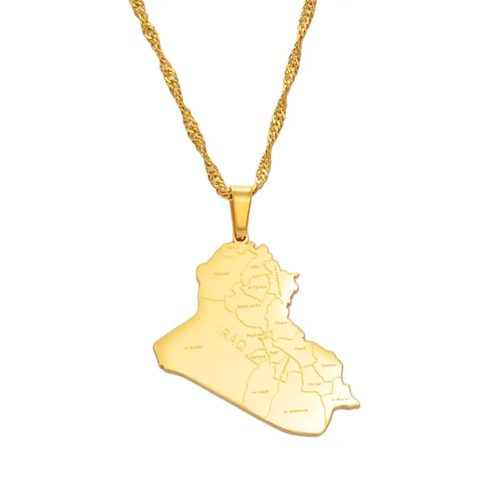 Gold Iraq Necklace | Iraq Map Necklace | Pendant Necklace | Jewelry Map ...
