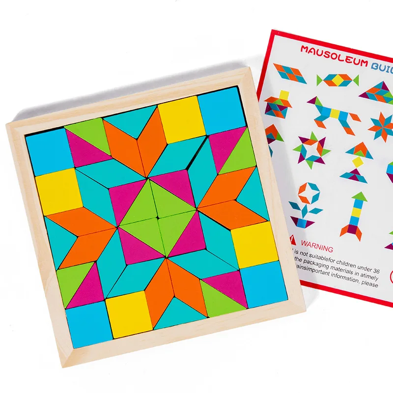 Wooden Pattern Blocks Set Geometric Shape Puzzle Kindergarten Classic ...