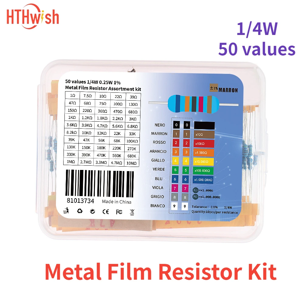 500-pcs-Set-of-Resistors-0-25W-1-Ohm-10M-Metal-Film-Diy-Electronic-Kit ...
