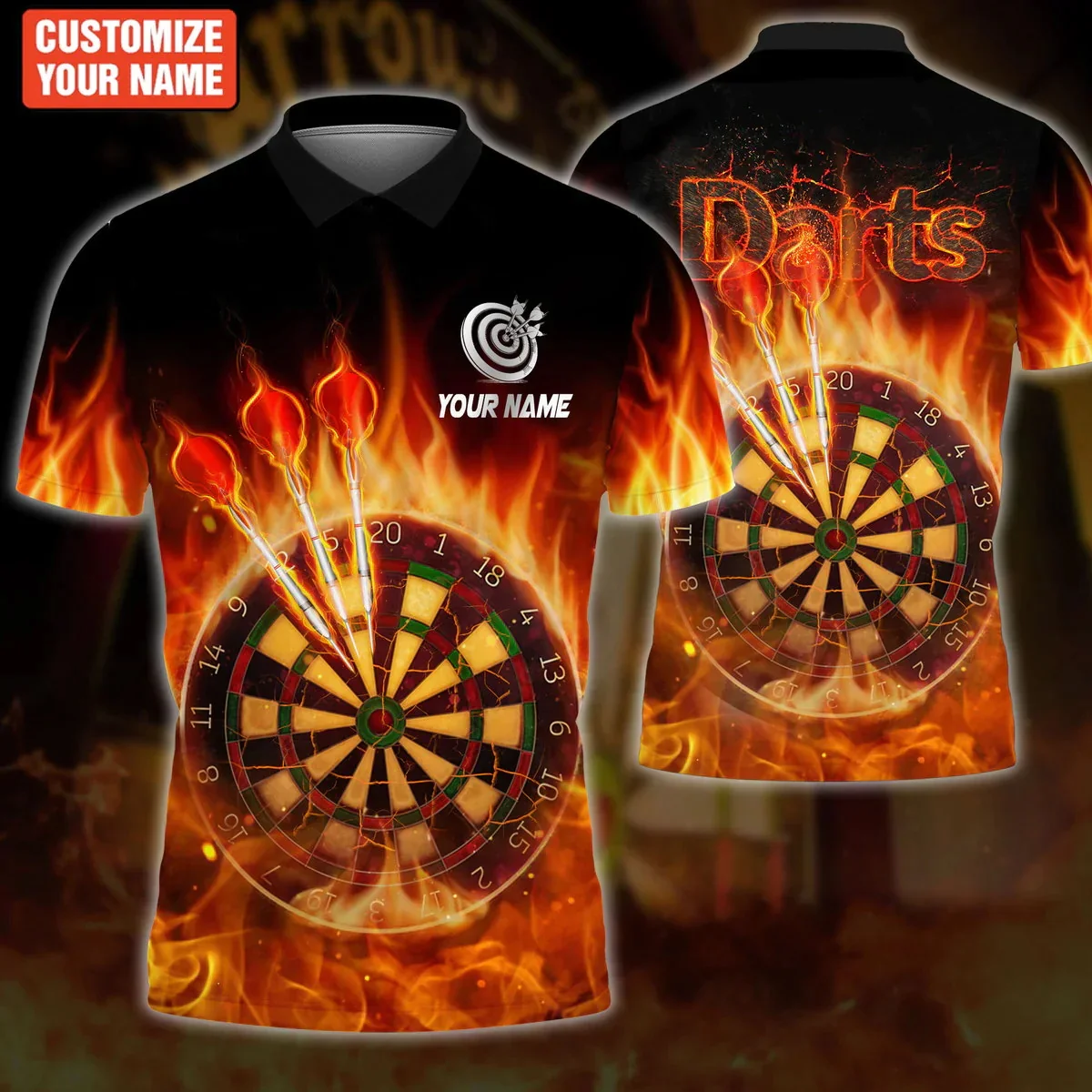 Personalized-Name-Darts-Flame-3D-Printed-Summer-Polo-Shirt-Unisex-Short ...